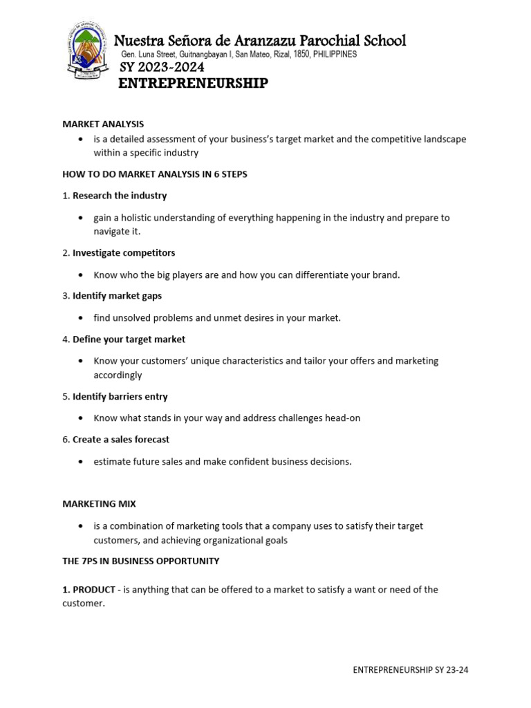 Entrep Handouts l3 Prelims | PDF | Marketing | Pricing