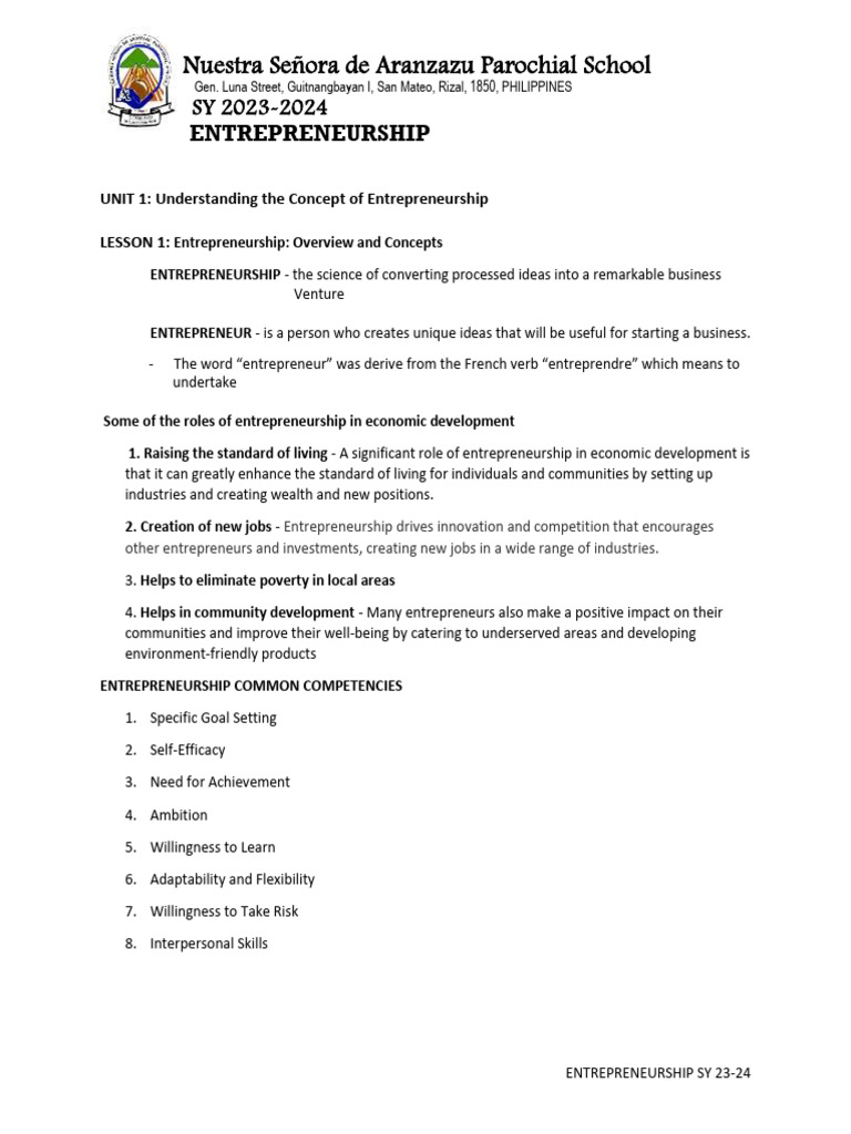 Entrep Handouts l1 l2 Prelims | PDF | Entrepreneurship | Business Plan