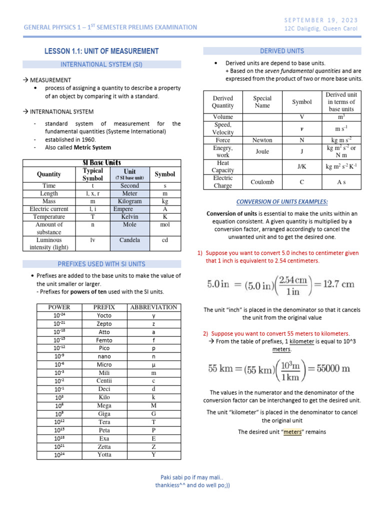General Physics Reviewer | PDF | Observational Error | Significant Figures