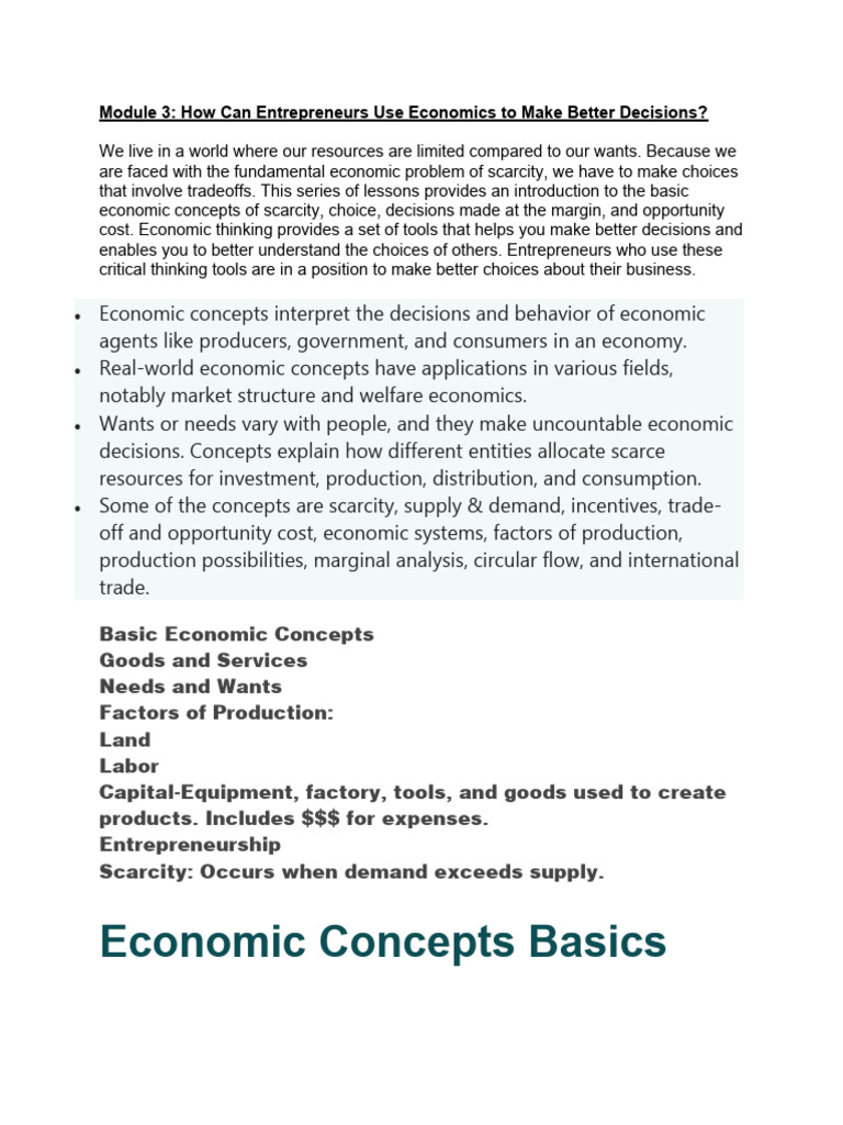 Economic Concepts Notes | PDF | Economics | Opportunity Cost