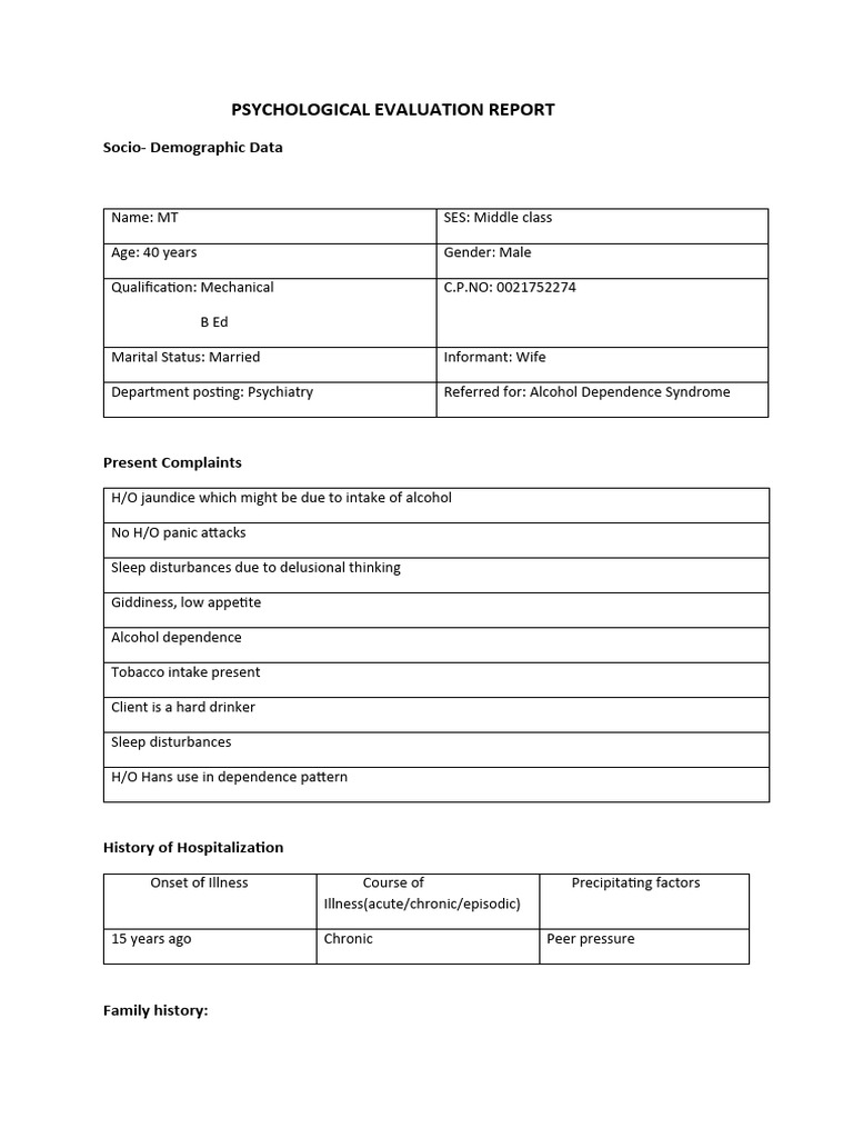 Case Report Psych | Download Free PDF | Alcoholism | Psychotherapy