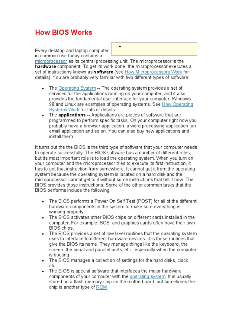 How BIOS Works | PDF | Bios | Booting