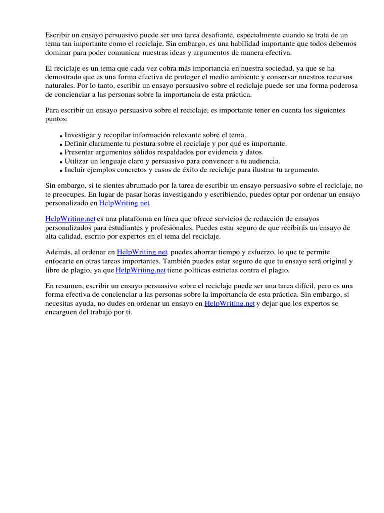 Cómo Escribir Un Ensayo Persuasivo Sobre El Reciclaje | PDF | Ensayos ...