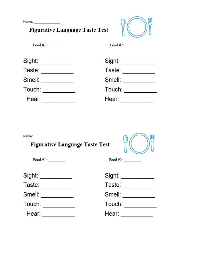 figurative language taste test worksheet | PDF