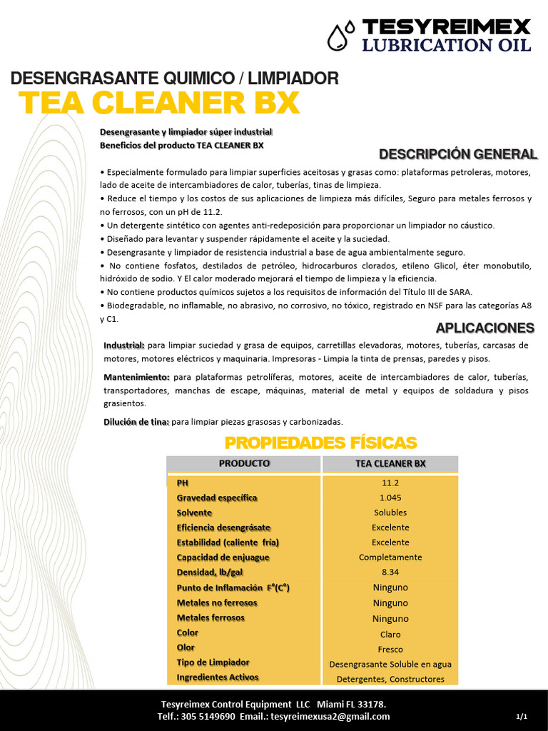 75. FICHA TECNICA TESYREIMEX TEA-CLEANER-BX | PDF | Detergente | Petróleo
