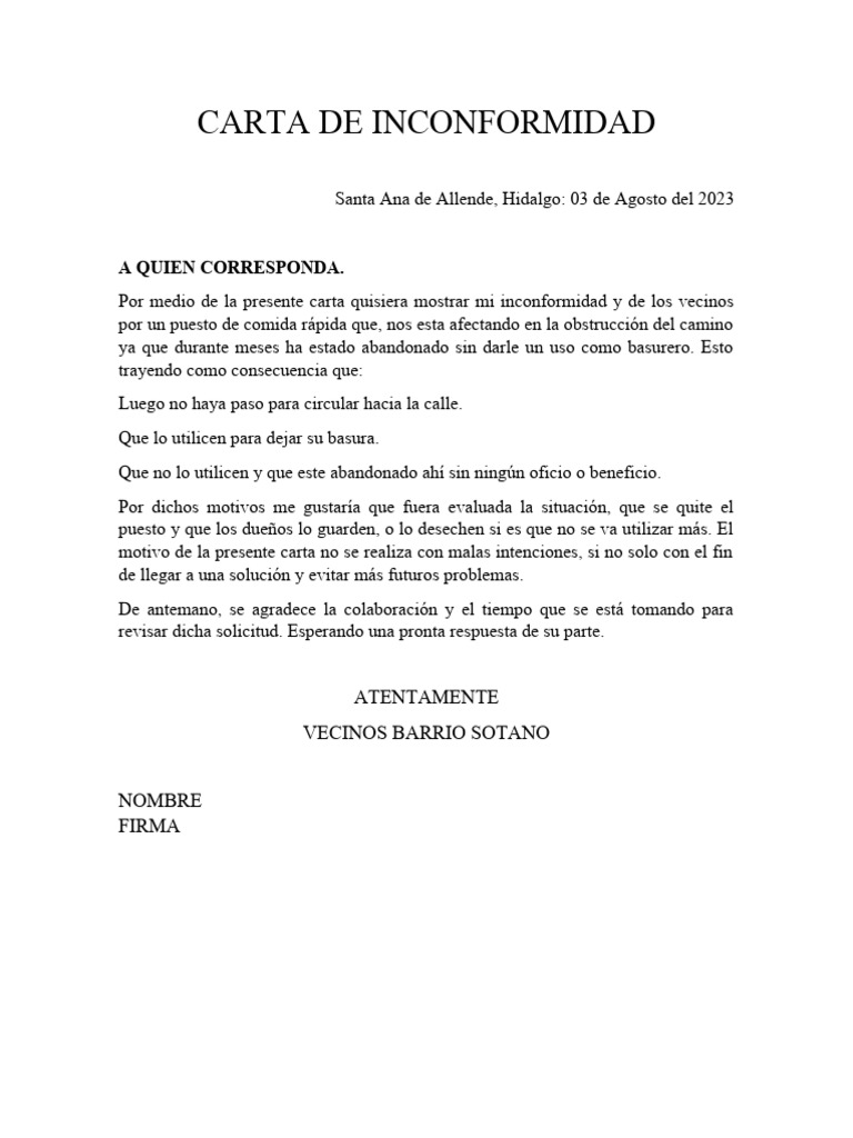 Carta de Inconformidad | PDF