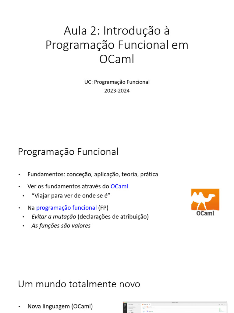 Aula2 - Introdução À Programação Funcional em OCaml | Download grátis ...