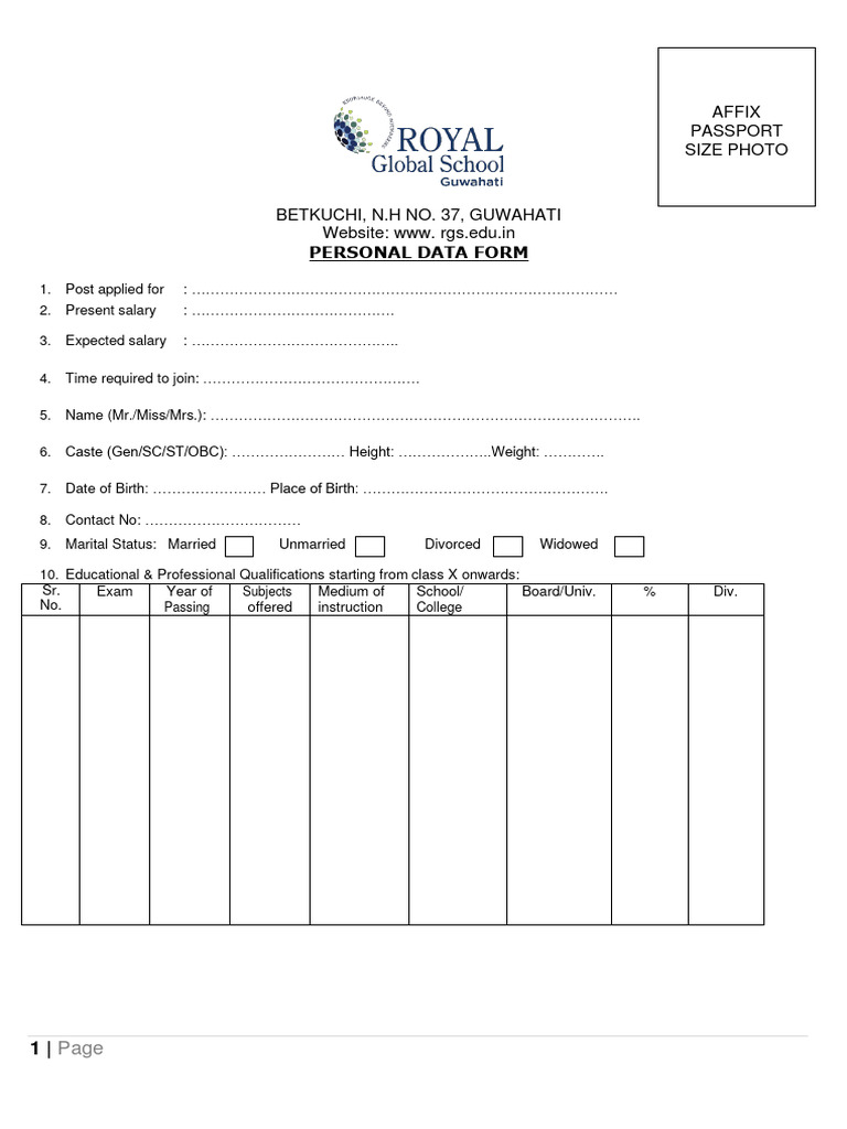 Rgs Applicant Details Form | PDF | Career & Growth