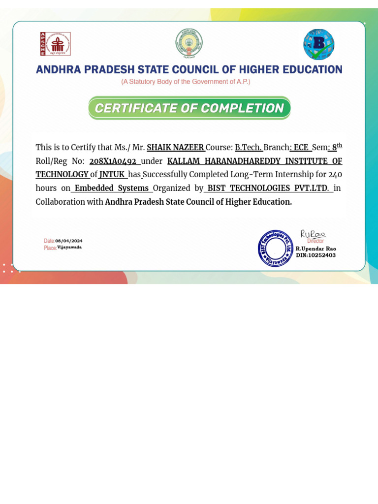 BIST Technologies Internship Certificate | PDF