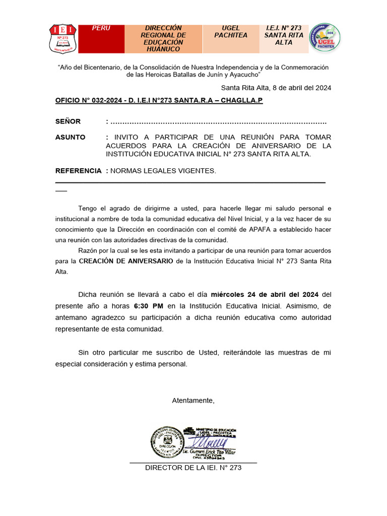 Oficio #032 - Invitación A Una Reunion | PDF