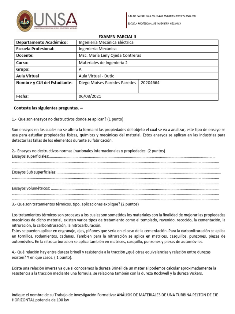 Examen Parcial 3 Materiales de Ingenieria 2. | PDF | Fractura | Ingeniería