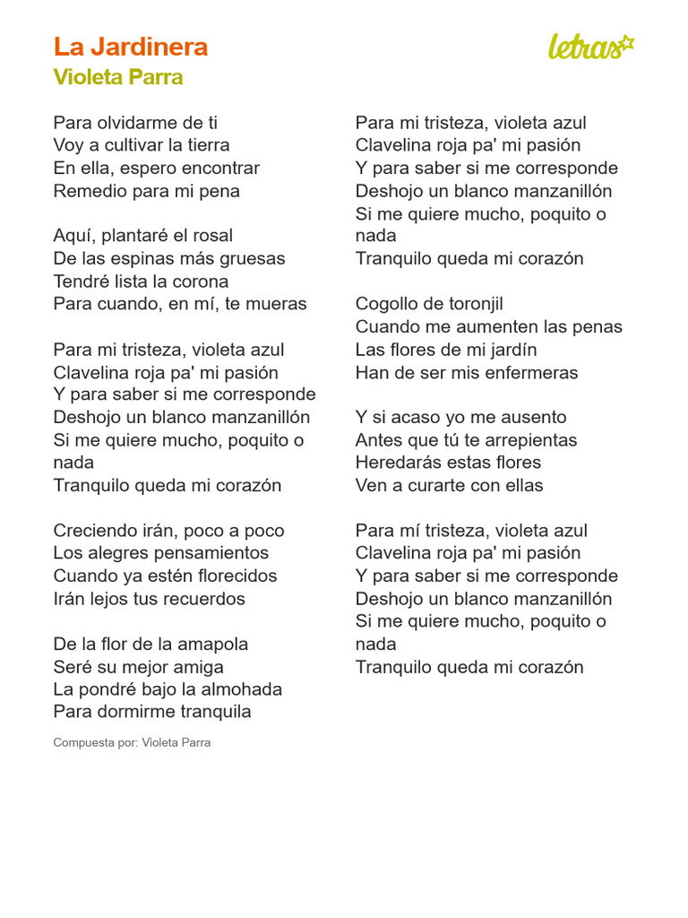 LA JARDINERA - Violeta Parra (bien) | PDF