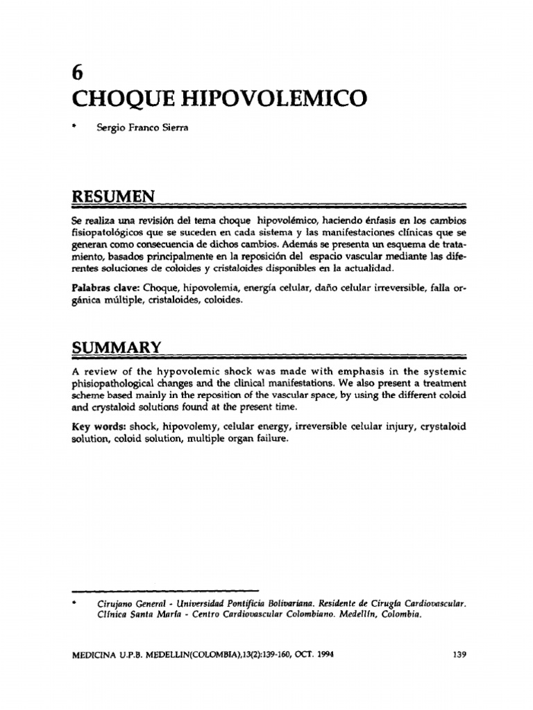 Shock Hipovolemico | PDF