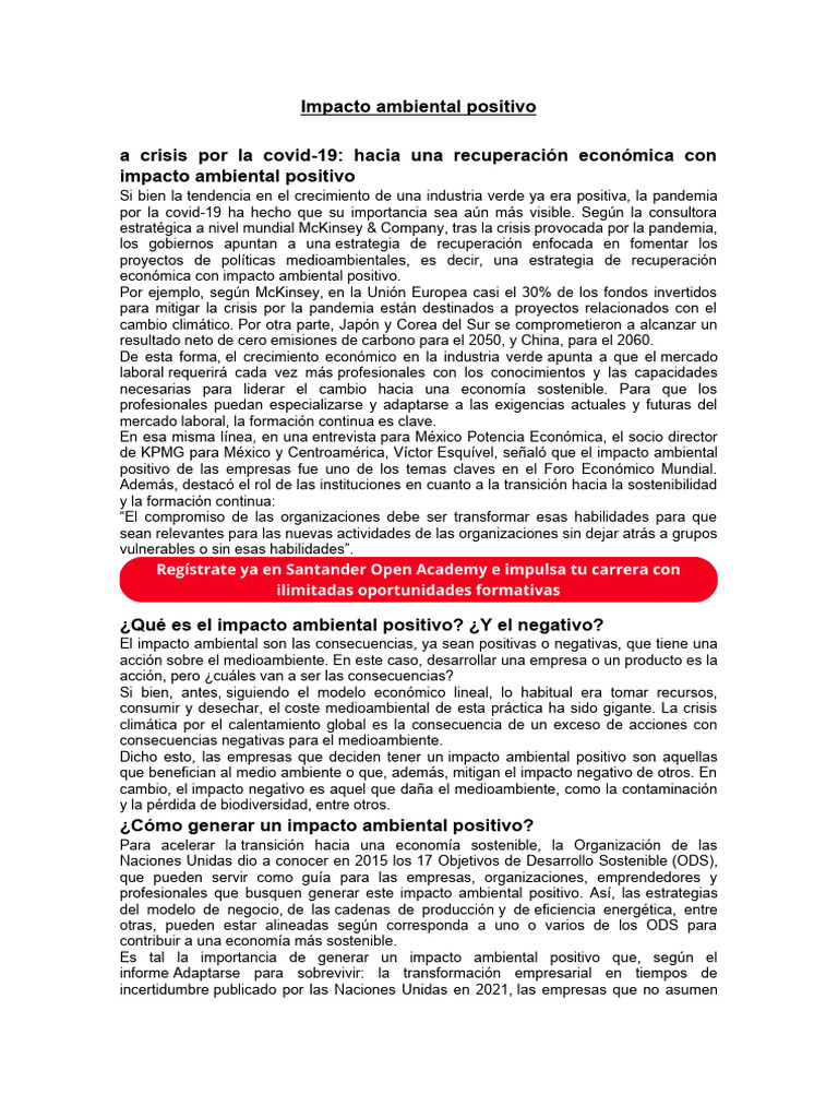 Impacto Ambiental Positivo | PDF | Sustentabilidad | Entorno natural