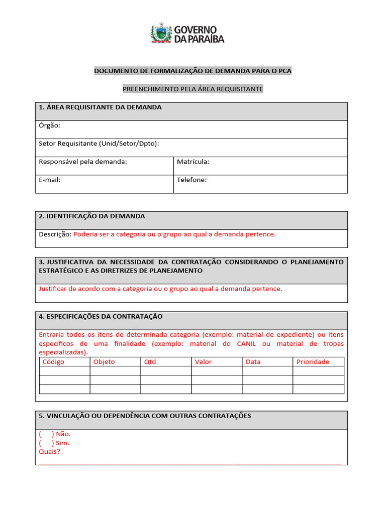 Modelo DFD para o Pca - Área Requisitante | PDF | Demanda