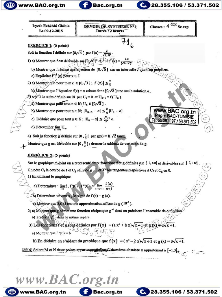 Devoir Synthèse N°1 Avec Correction - Mathématique - Lycée Echebbi chihia-1 | PDF