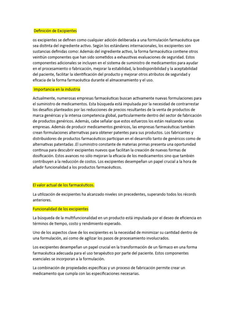 Definición de Excipientes | Descargar gratis PDF | Medicamentos con ...