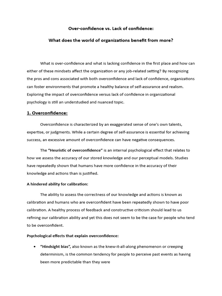 Overconfidence vs. Lack of Confidence in Organizations | PDF | Self ...