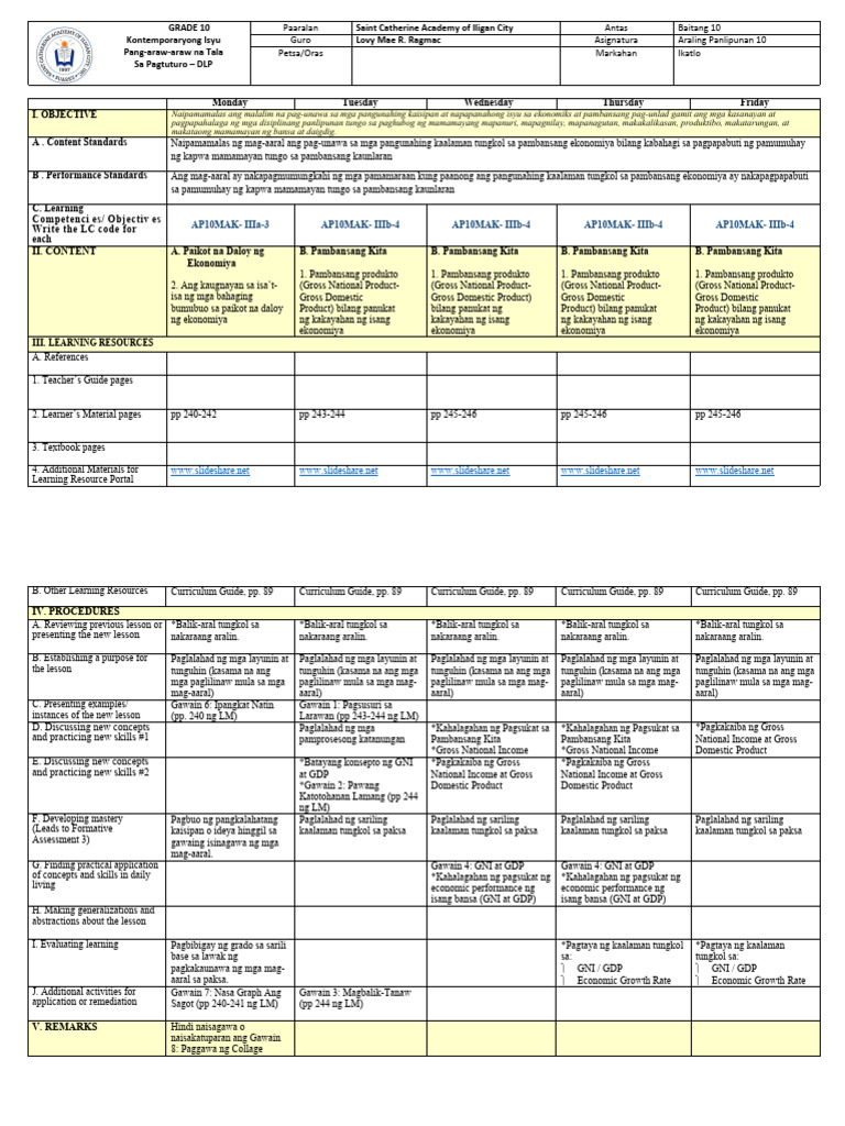 DLL AP 9 Ekonomiks 3rd Quarter Week 2 | PDF