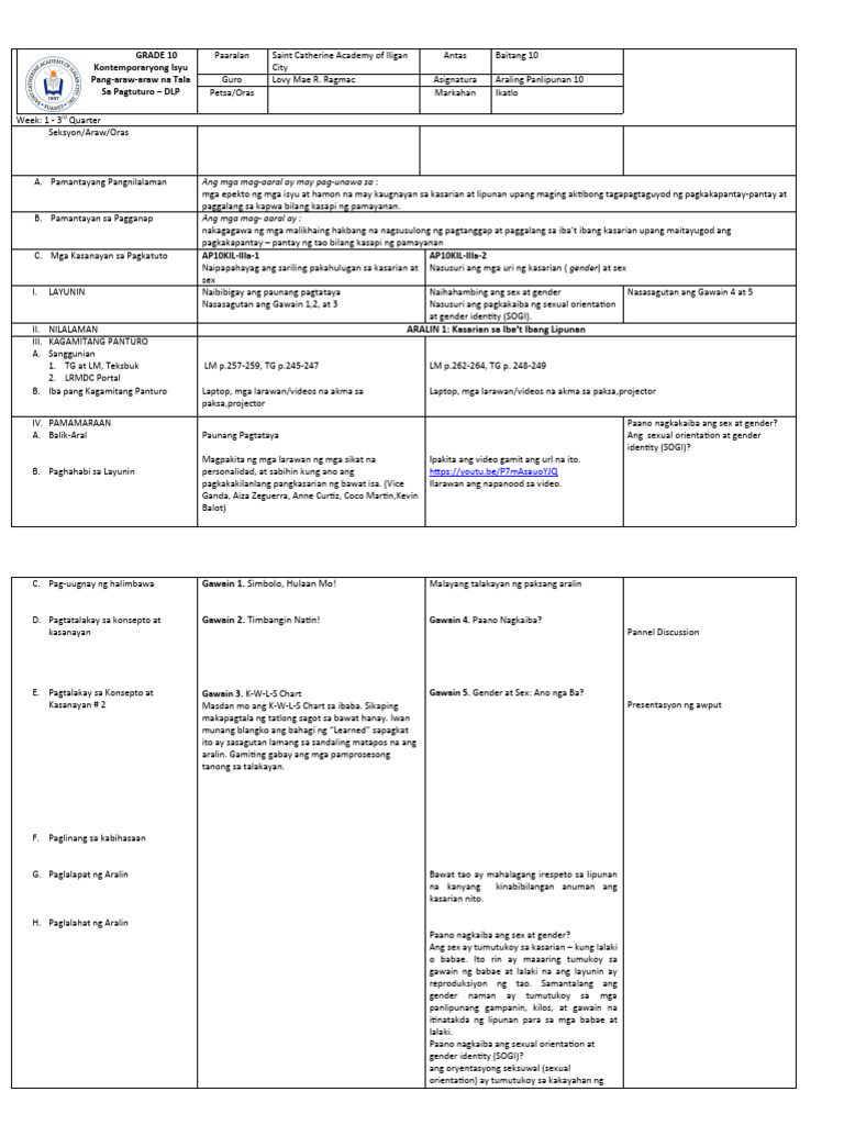 DLP Grade 10 3rd Quarter Week 1 10 | PDF
