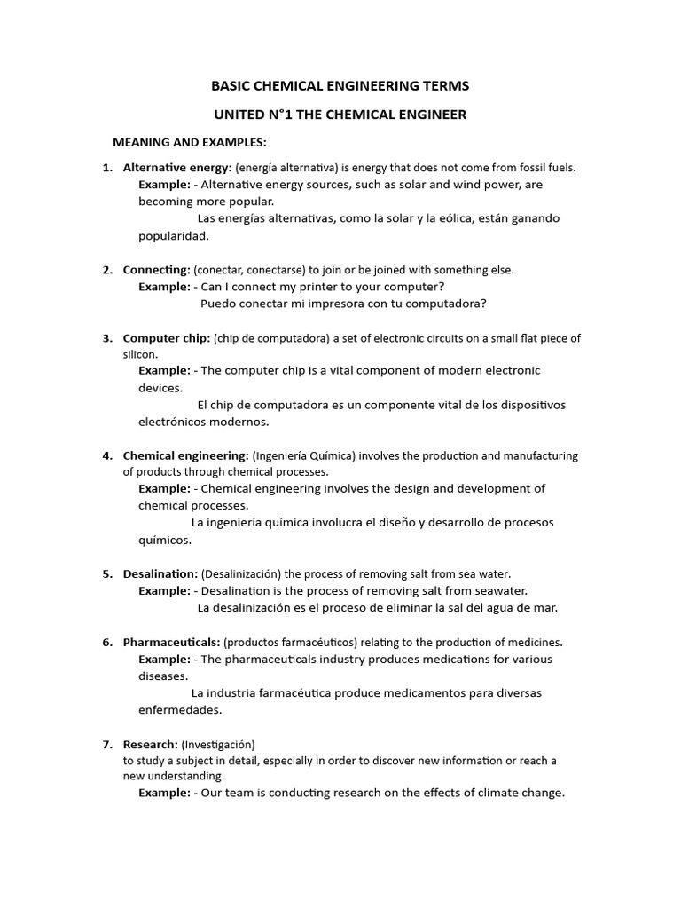 Chemical Engineering Glossary | PDF | Experiment | Kilogram
