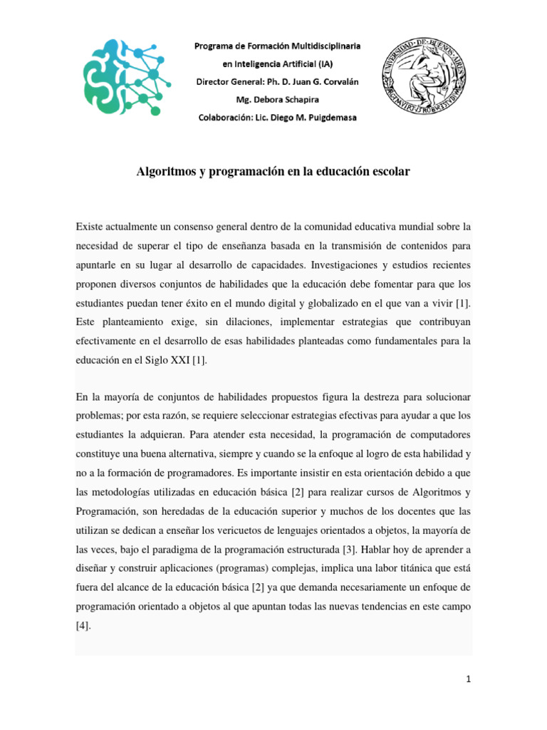 Algoritmos y Programacion en La Educacion Primaria | PDF | Programación de computadoras | Algoritmos