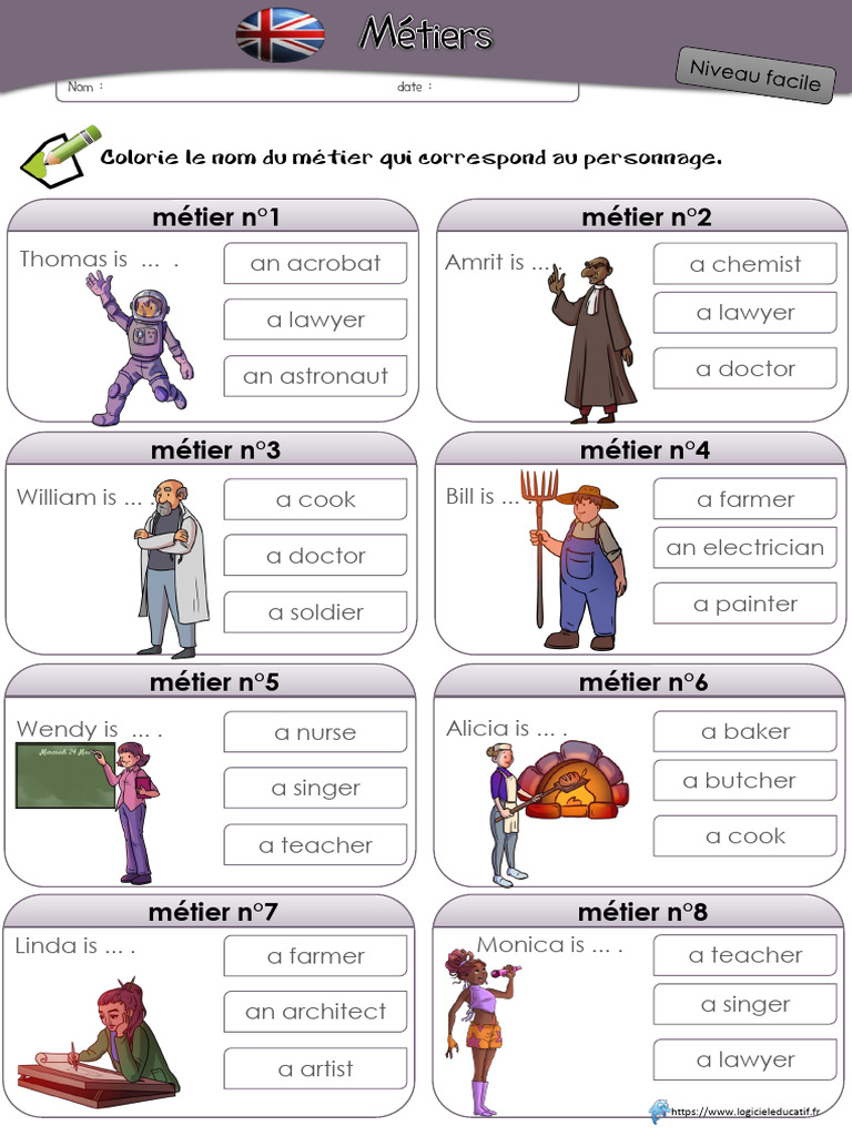 Métiers en Anglais pour Enfants | PDF