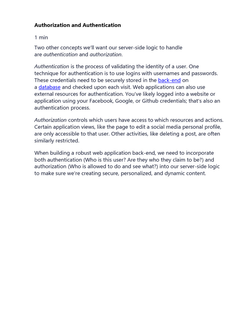 Authorization and Authentication | PDF