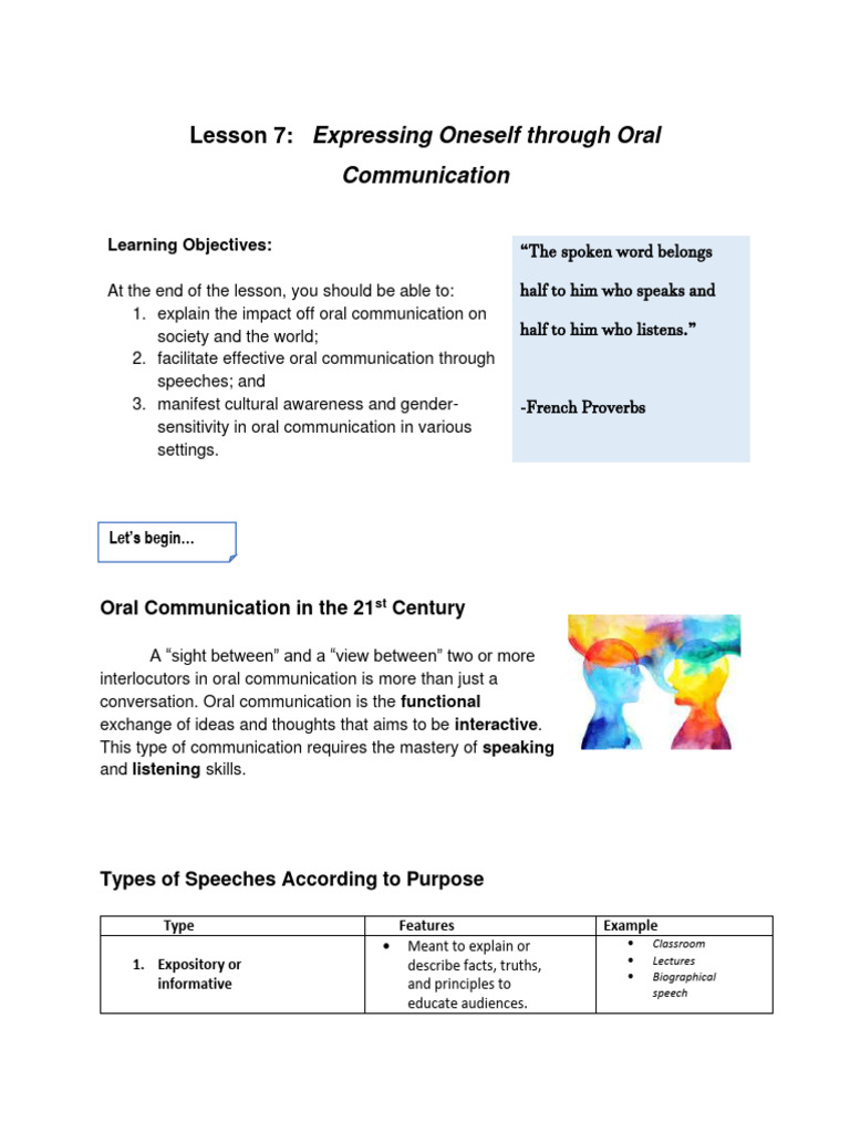 Oral Communication Skills Overview | PDF | Communication | Conversation