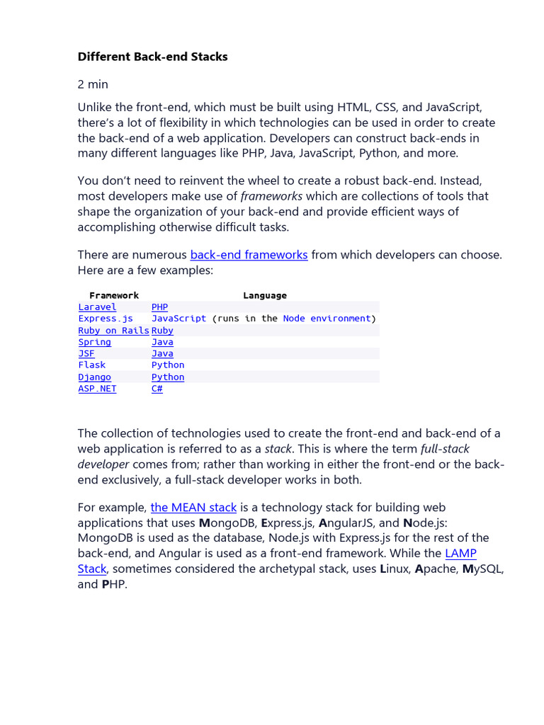 Overview of Back-end Technology Stacks | PDF | Art | Computers