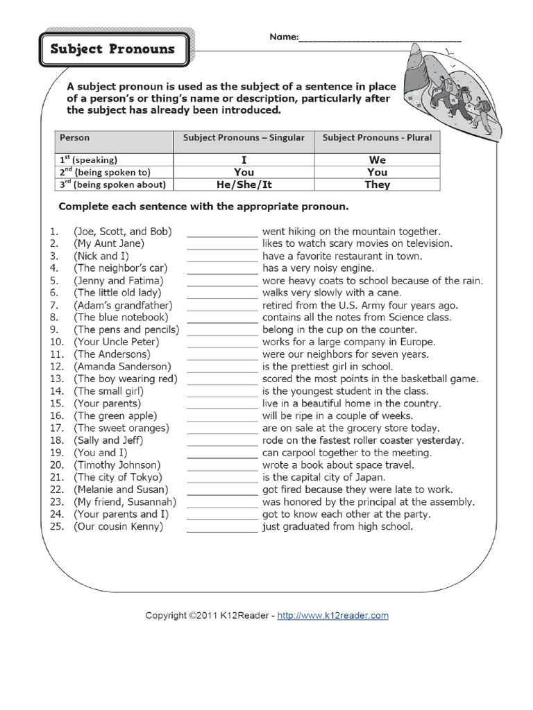 Subject Pronouns - Pronoun Worksheets | PDF