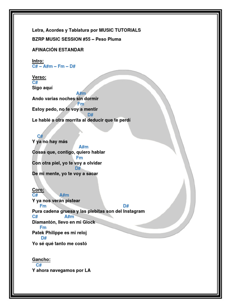 BZRP Music Session 55 Peso Pluma Letra y Acordes by MUSICTUTORIALS | PDF