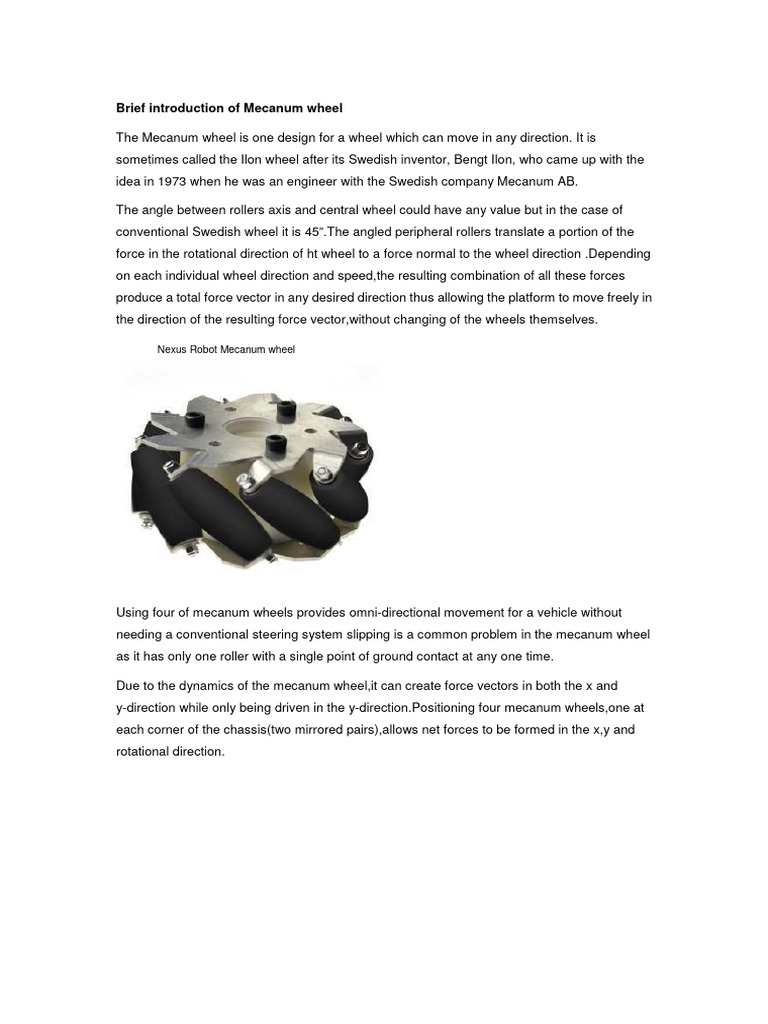 Mecanum Wheel: Omni-Directional Movement | PDF