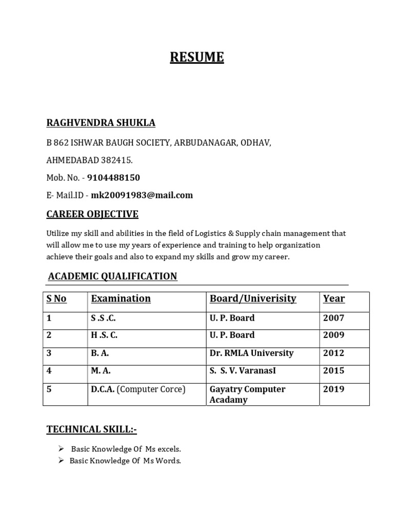 Raghvendra Sukla Resume | PDF | Career & Growth