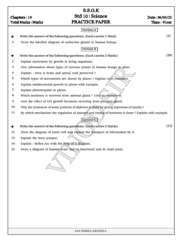 Practicepaper d06 Sep 2023 1 | PDF | Hormone | Endocrine System