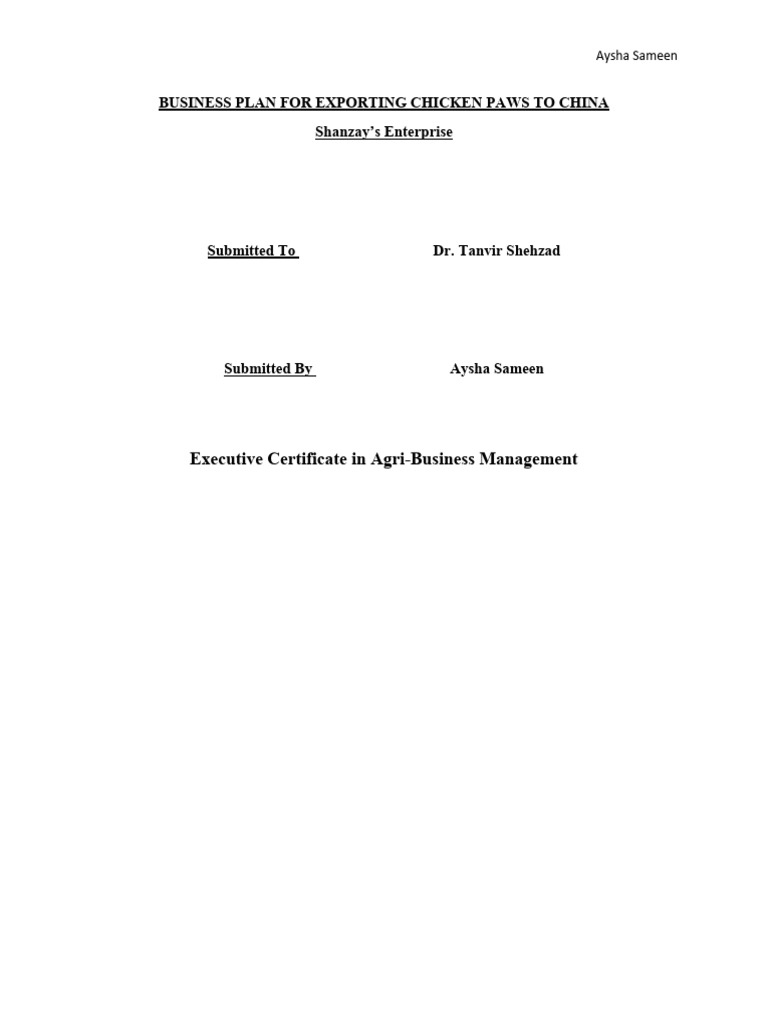 Business Plan Final - Ayesha Sameen | PDF | Poultry | China