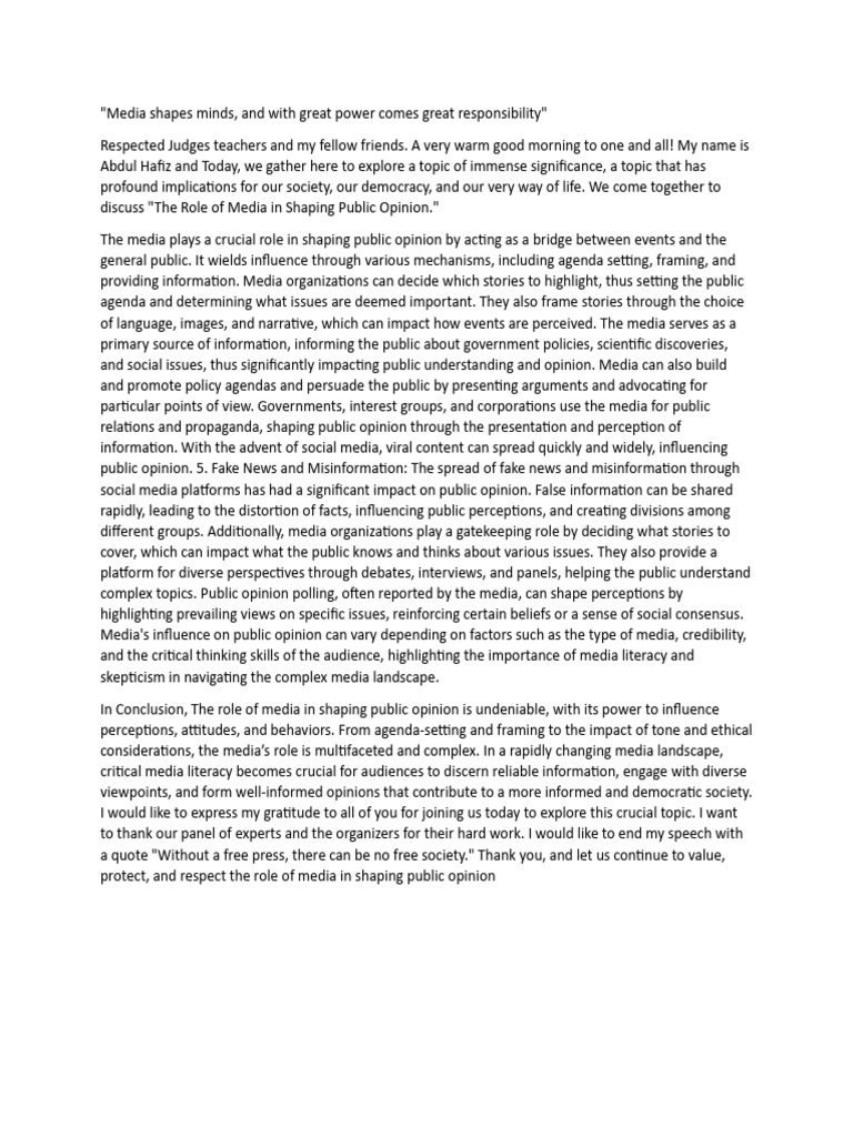 The Role of Media in Shaping Public Opinion | PDF | Public Opinion ...