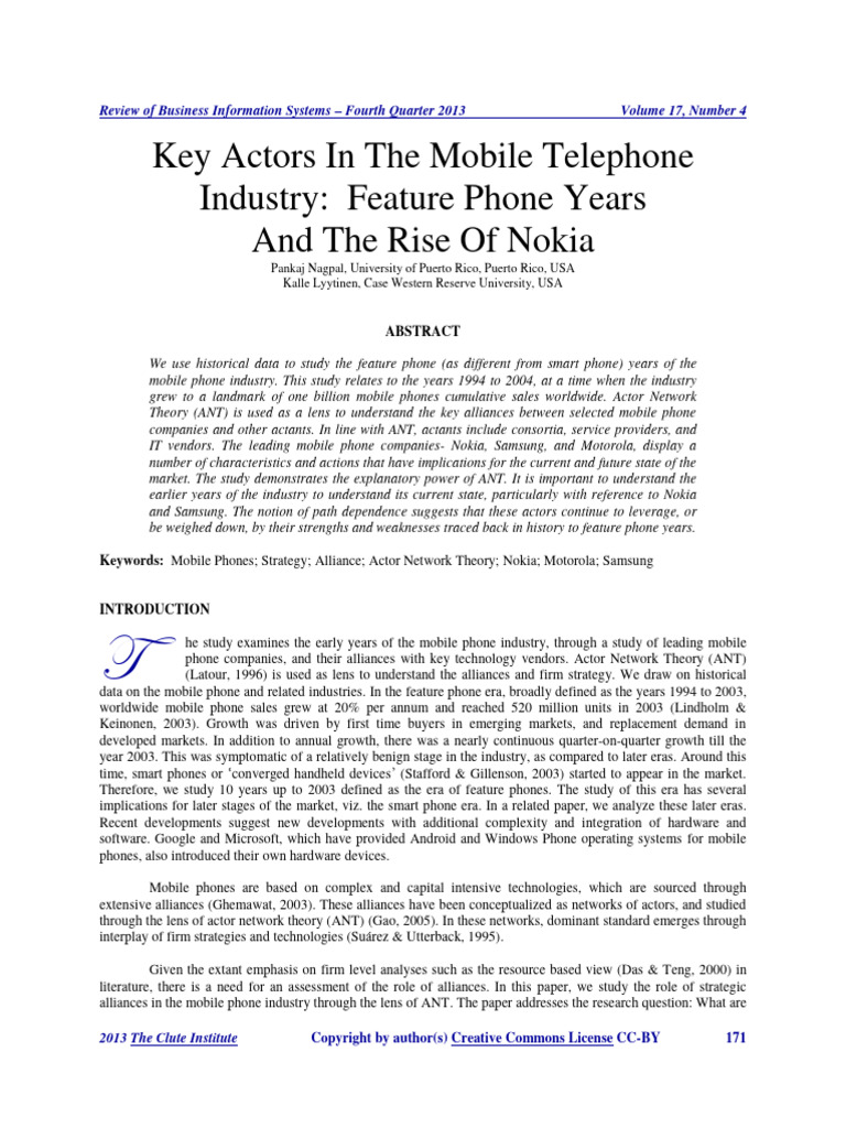 Key Actors In The Mobile Telephone | PDF | Nokia | Mobile Phones