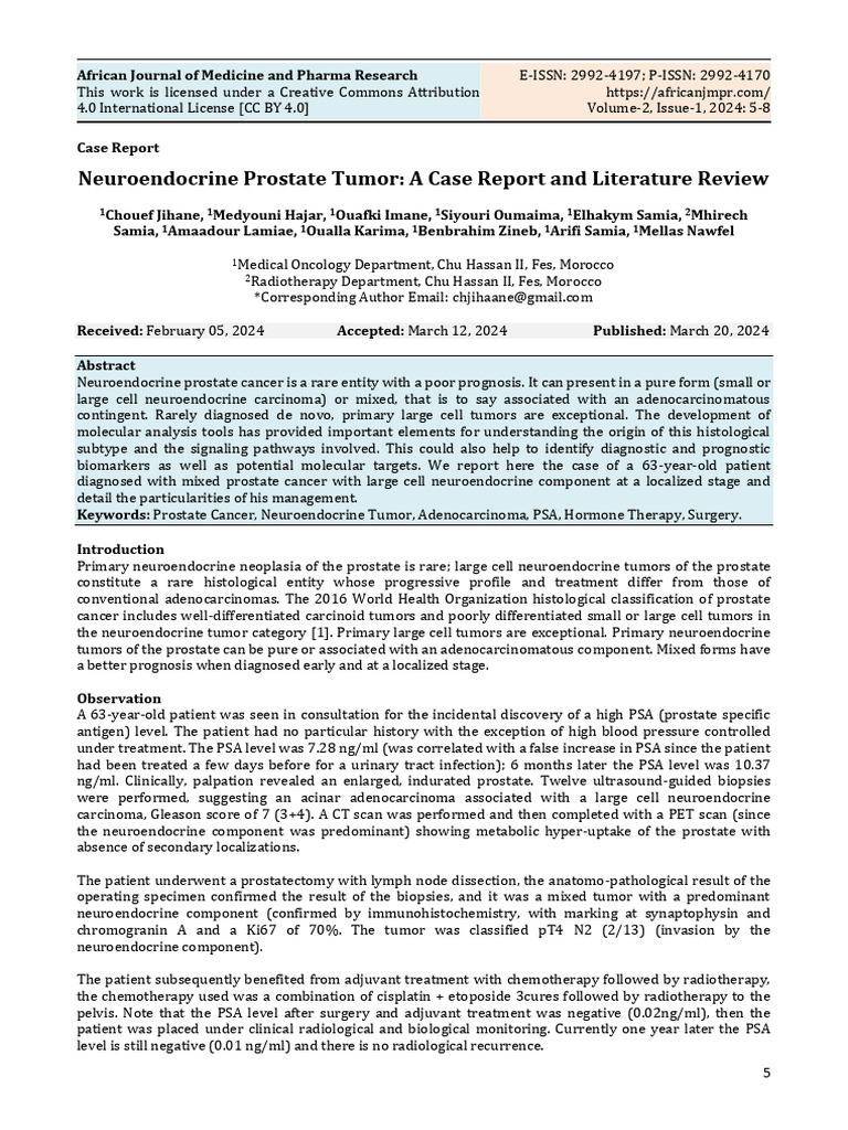 Neuroendocrine Prostate Tumor: A Case Report and Literature Review ...