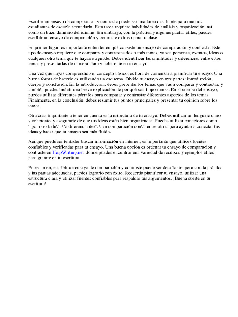 Cómo Escribir Un Ensayo de Comparación y Contraste para La Escuela ...