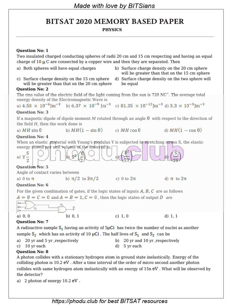 Bitsat Paper 4 (1) | PDF | Chemical Polarity | Electron