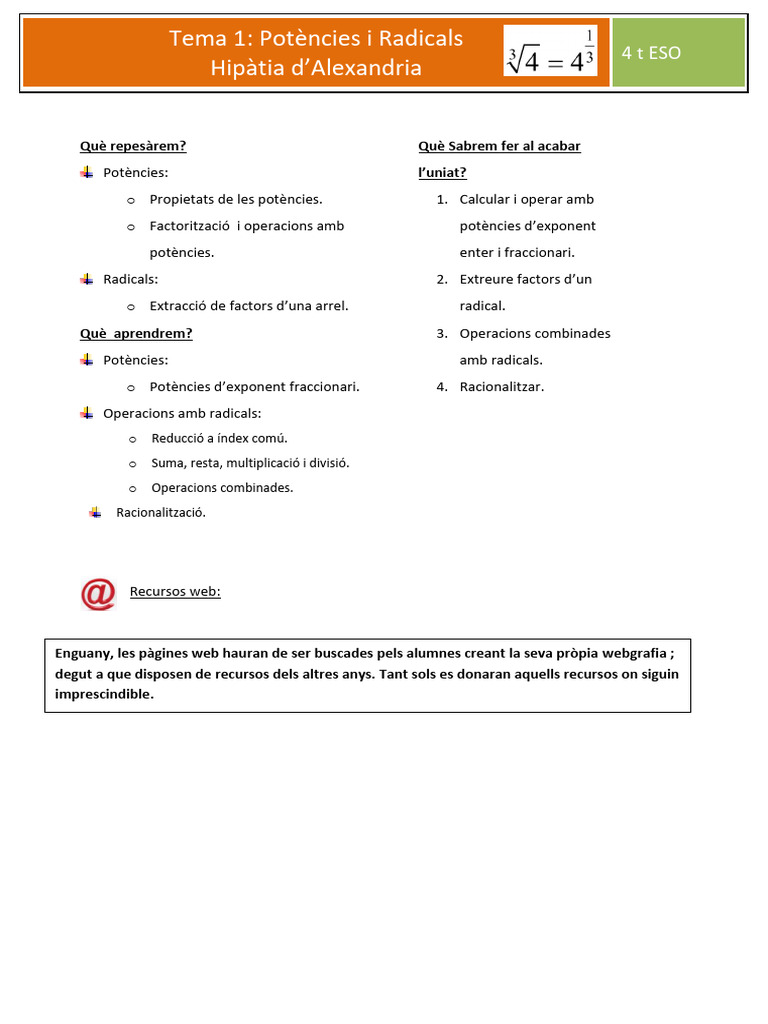 Tema 1 PotÃ¨ncies i radicals HipÃ tia | PDF