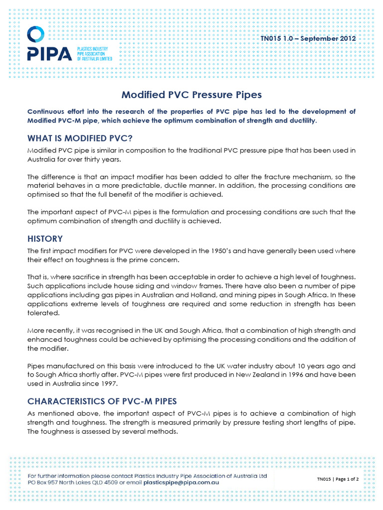 TN015_Modified-PVC-Pressure-Pipes-September-2012 | PDF | Pipe (Fluid ...