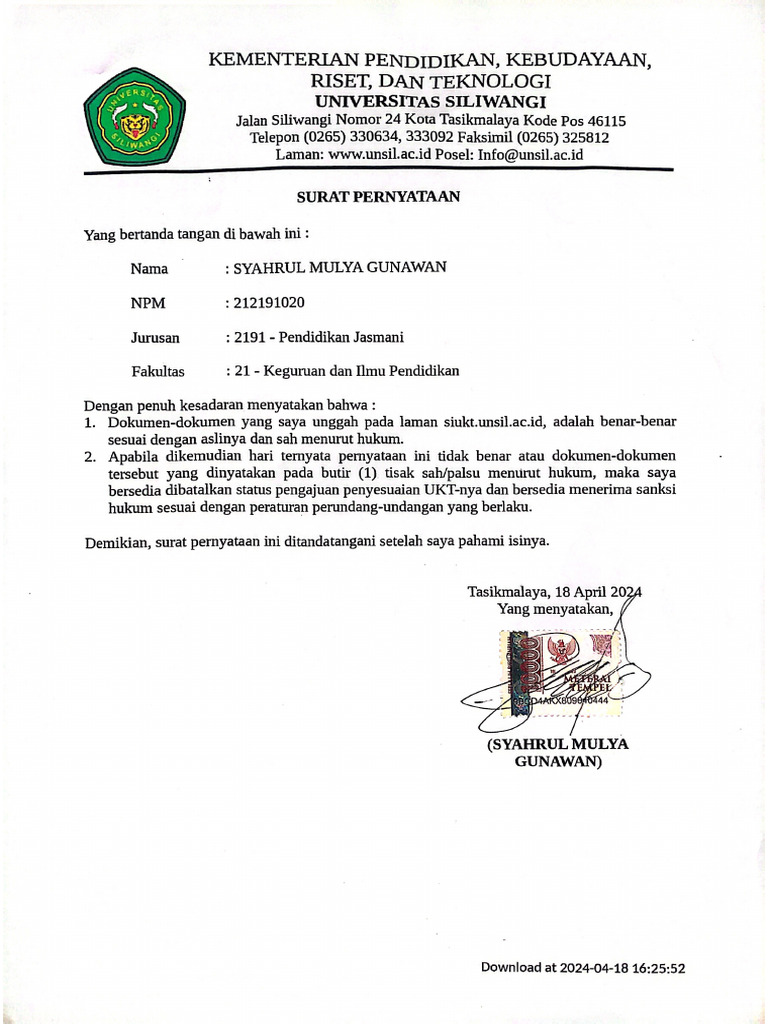 Surat Keaslian Dokumen | PDF