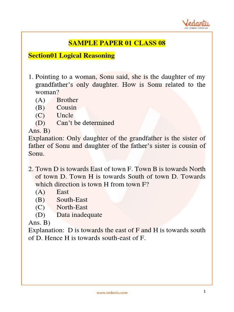 Nco Olympiad Sample Paper 1 For Class 8 With Solutions Pdf Computer Network Local Area Network