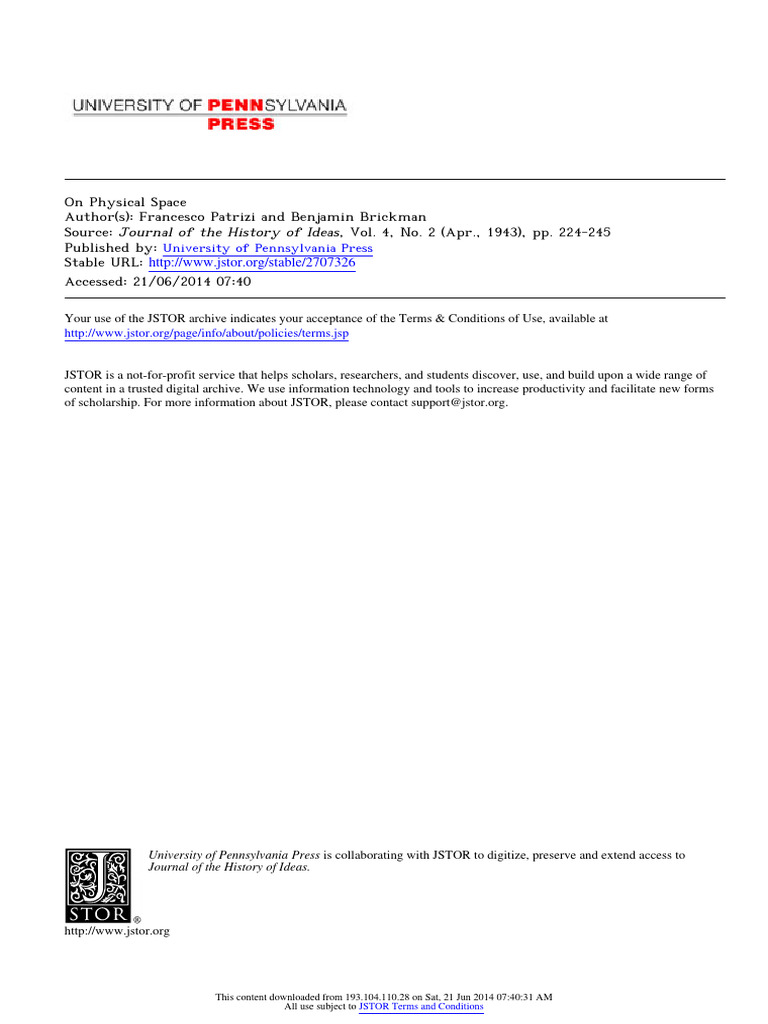 Exploring Patrizi's Concept of Space | PDF | Space | Length