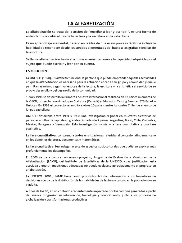 LA ALFABETIZACIÓN | PDF | Literatura | Aprendizaje