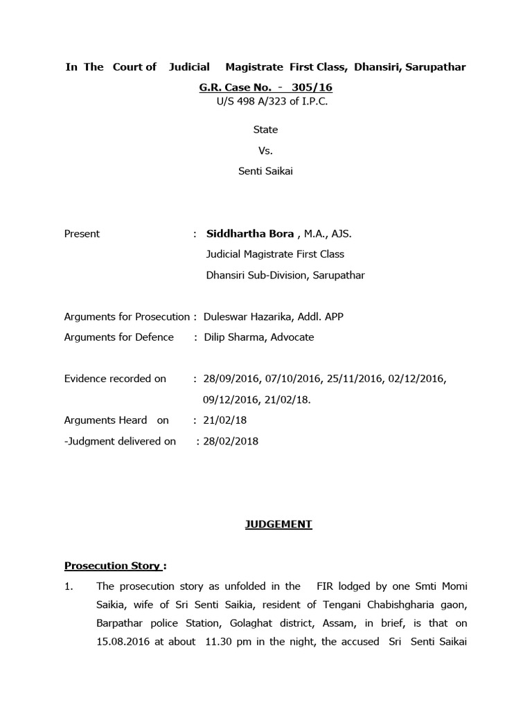 Court Order - Judicial Magistrate Scope of 498A Assam | PDF | Witness | Reasonable Doubt