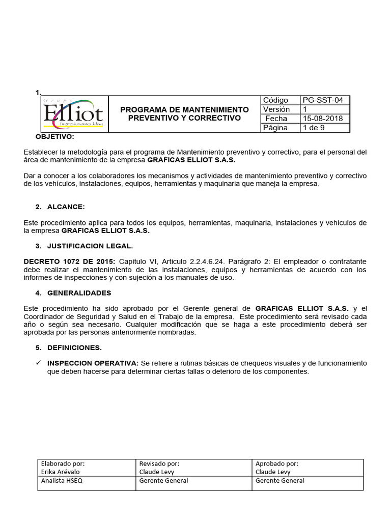 Pg-Sst-04-Programa de Mantenimiento Preventivos y Correctivos | PDF | Herramientas | Business
