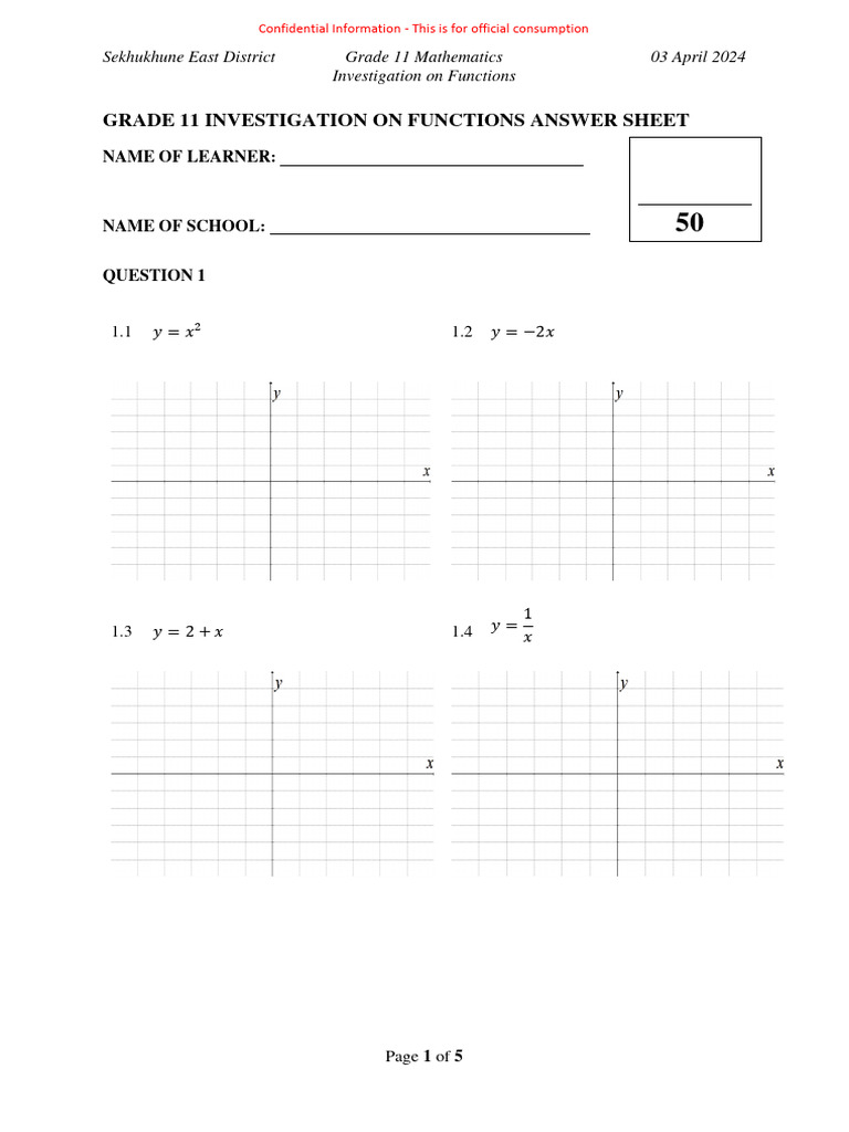Math GR 11 Answer Sheet Investigation 03 April 2024 | PDF | Analytic ...